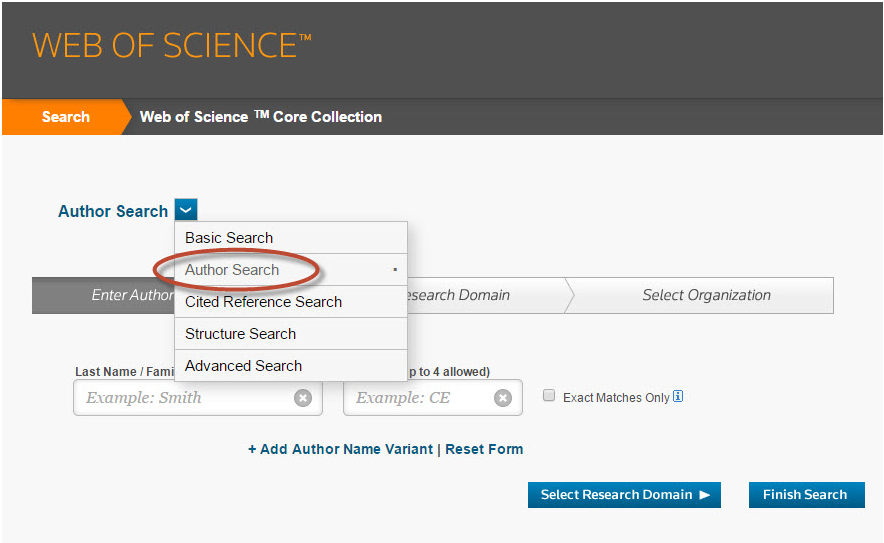 Web of Science Core Collection: 저자 검색