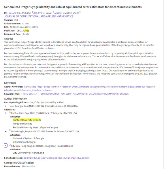 Web of Science Core Collection: Viewing Affiliation-Enhanced Name(s)